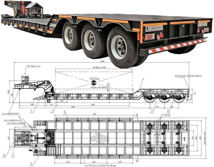 80/100 Ton Hydraulic Detachable Gooseneck Lowboy Trailer in Guaga,Guam